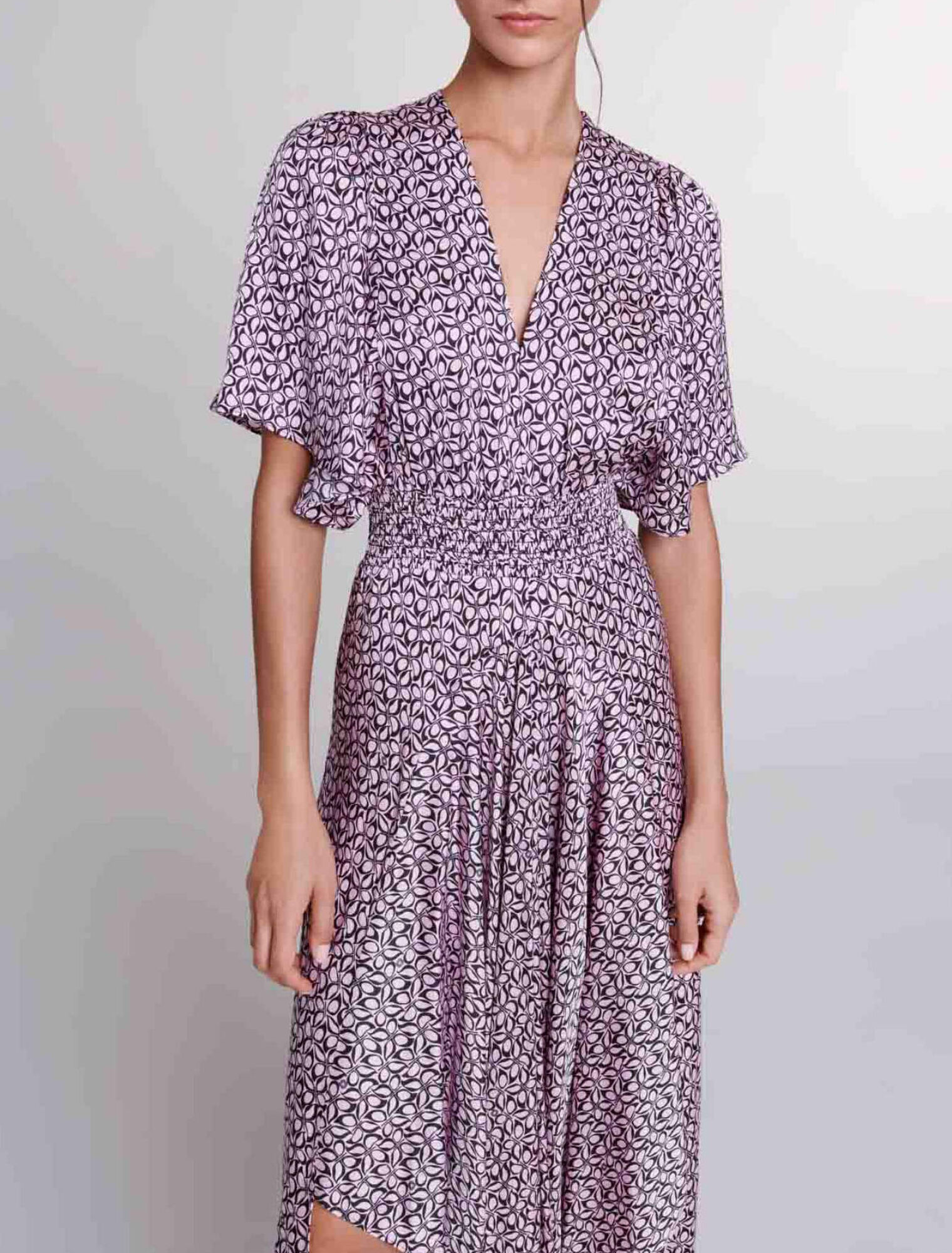 Robe longue satinée imprimée Pink - Robes | Maje