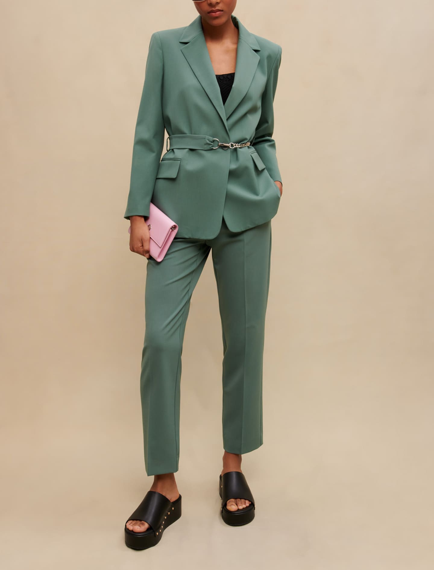 Tailored jacket with chain belt Green for Women | Maje