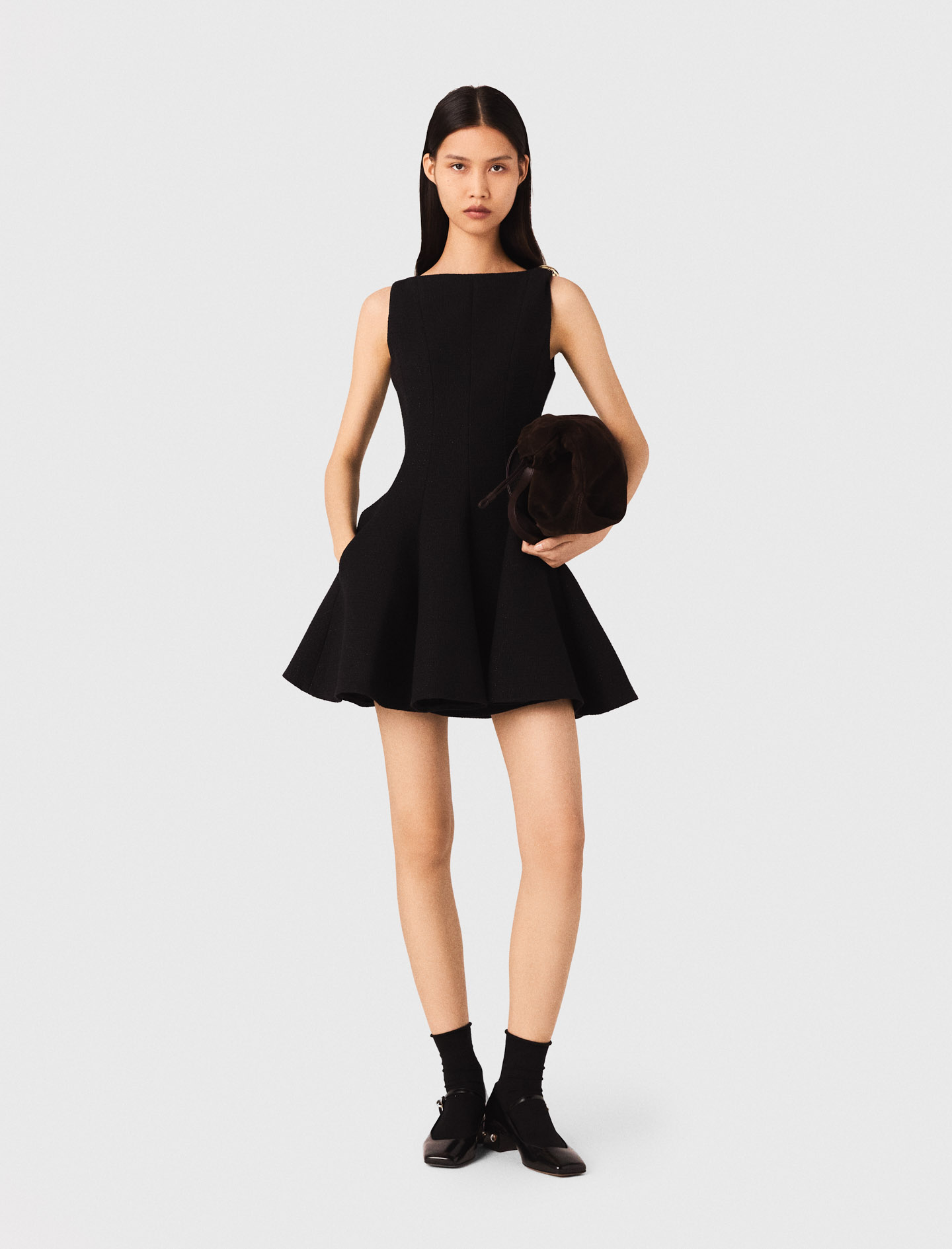 Robe courte évasée en tweed pour femme | Maje